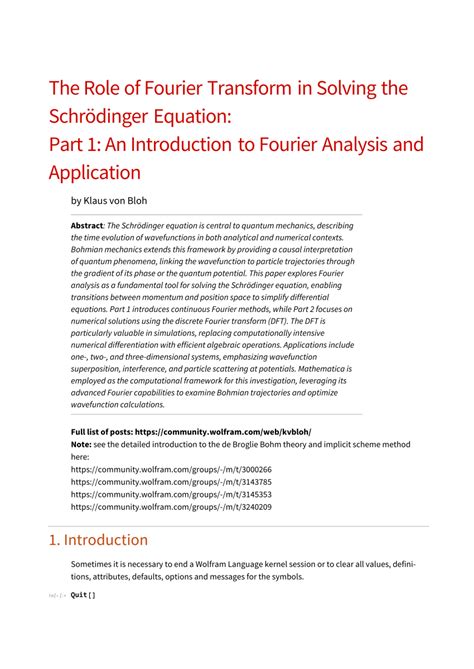 Pdf The Role Of Fourier Transform In Solving The Schrödinger Equation Part 1 An Introduction