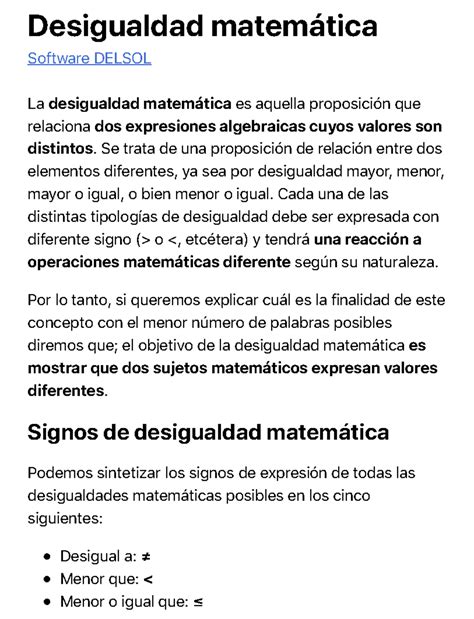 Desigualdad Matemática ¿qué Es Desigualdad Matemática Software Delsol