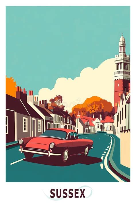 Sussex England Uk County Illustrated Poster In Retro Style Vintage