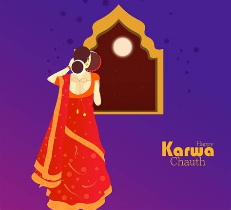 Premium Vector Happy Karwa Chauth Festival Vector Illustration