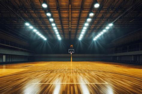Empty Basketball Court With Spotlights Premium Ai Generated Image