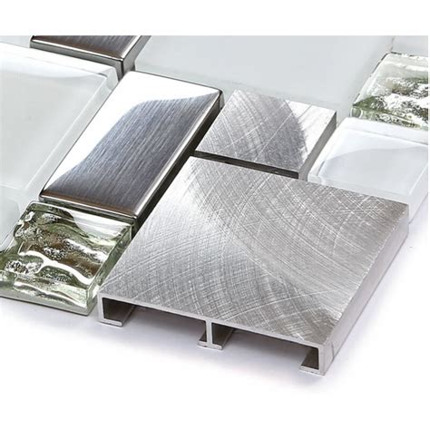 Backsplash Tile Brushed Aluminum Tiles Silver Metal And Glass Mosaic