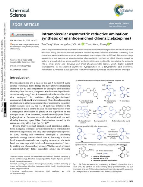 Pdf Intramolecular Asymmetric Reductive Amination Synthesis Of