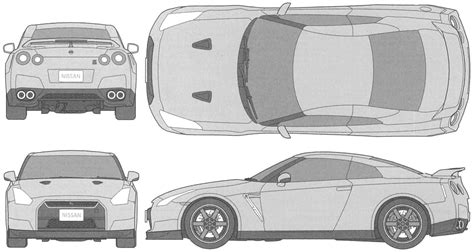 2008 Nissan GT R R35 Coupe V3 Blueprints Free Outlines