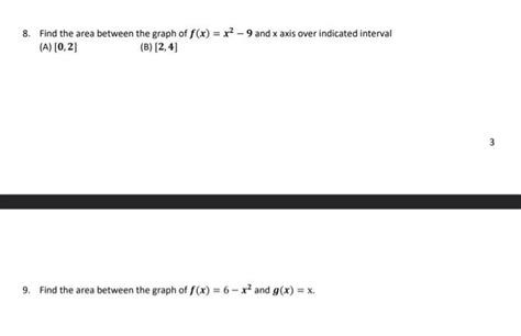 solved 8 find the area between the graph of f x x2−9 and x