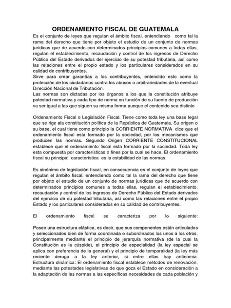 41 Ordenamiento Fiscal De Guatemala Pdf Legislación Gobierno