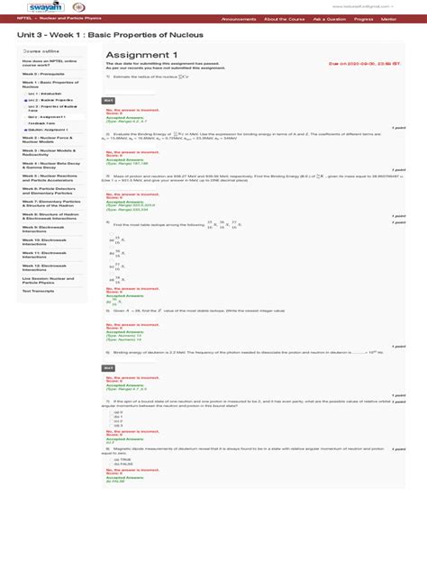 Nuclear And Particle Physics Unit 3 Week 1 Basic Properties Of Nucleus Pdf Nuclear