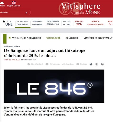 Vitisphere Vignefr De Sangosse Lance Un Adjuvant Thixotrope De