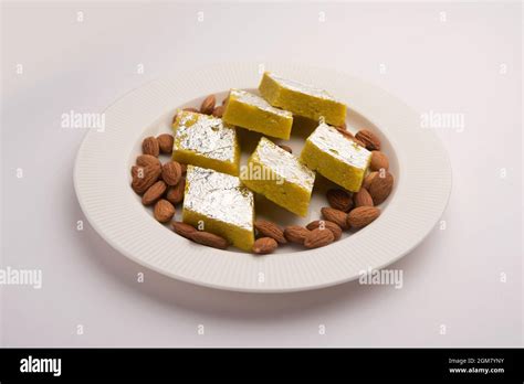 Indian Sweet Food Badam Katli Or Barfi Also Known As Almond Sweet Burfi