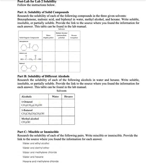Solved Post Lab For Lab 2 Solubility Follow The Instructions Chegg Com