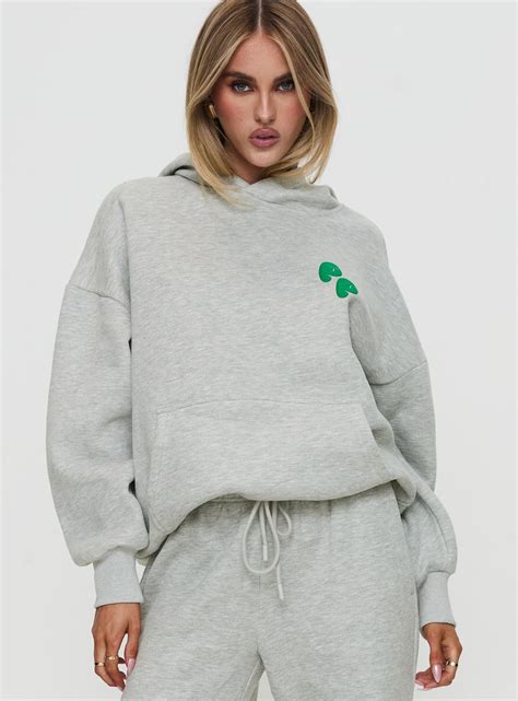 Princess Polly Hooded Sweatshirt Bubble Text Grey Marle Green