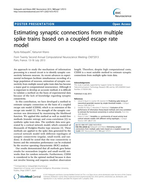 Pdf Estimating Synaptic Connections From Multiple Spike Trains Based On A Coupled Escape Rate