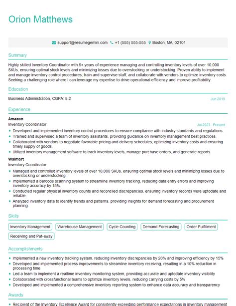 Inventory Coordinator Resume Template Resumegemini Online Resume