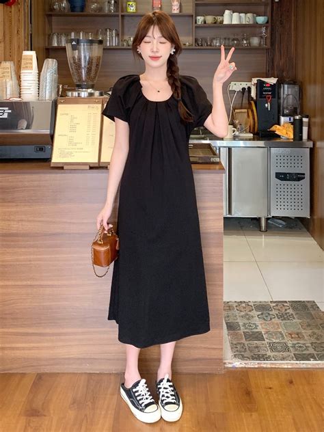 Plus Size Pleat Korean Midi Dress Pluspreorder