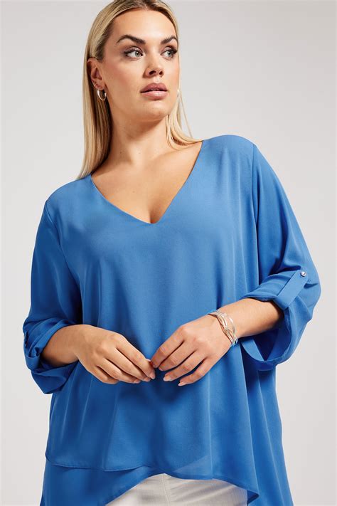 Yours London Plus Size Blue Asymmetric Hem Blouse Yours Clothing