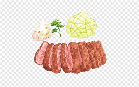 살라미 돈까스 일식 바베큐 바베큐 손으로 그린 바비큐 수채화 그림 음식 Png Pngegg