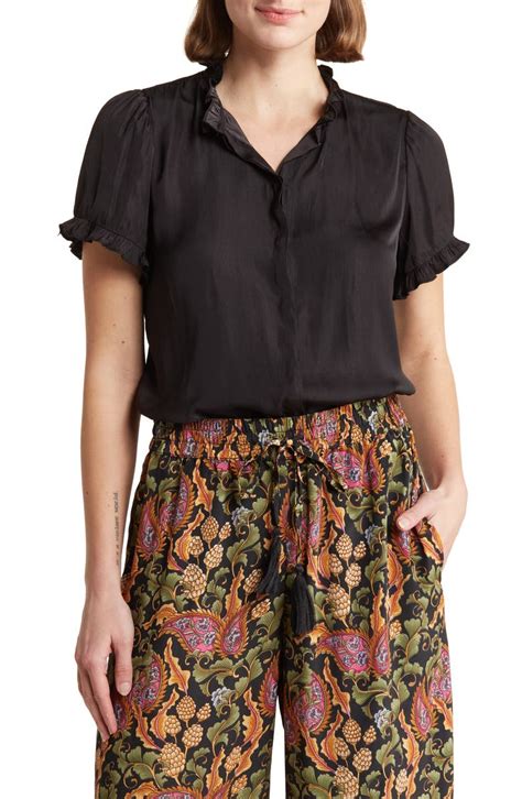 T Tahari Airflow Ruffle Neck Short Sleeve Top Nordstromrack