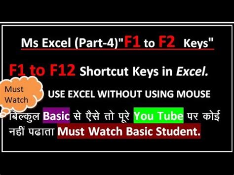 F1 To F12 Shortcut Key Use In Excel Part 4 I All Functions Key Use In Excel F1 To F12 Key In