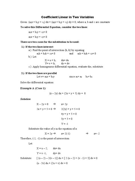 Coefficient Linear In Two Variables Pdf Mathematics Subtraction