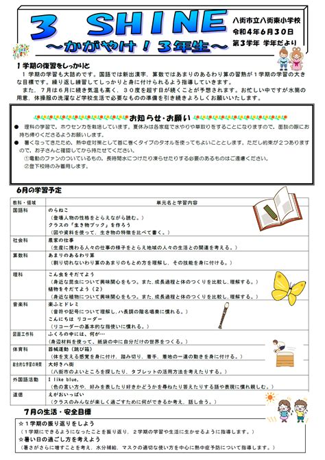 3年生学年だより yachimatahigashi ページ