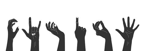 다른 제스처를 보여주는 인간의 손 실루엣 세트입니다 벡터 일러스트 레이 션 가리키기에 대한 스톡 벡터 아트 및 기타 이미지