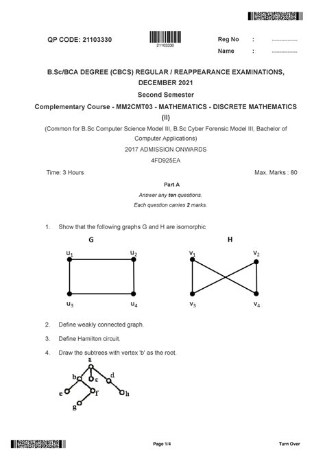 Bsc Bca 2 Sem Mathematics Discrete Mathematics 2 21103330 Dec 2021