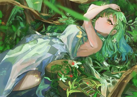 Safebooru 1girl Acoustic Guitar Antlers Arm Up Bangs Blance1004