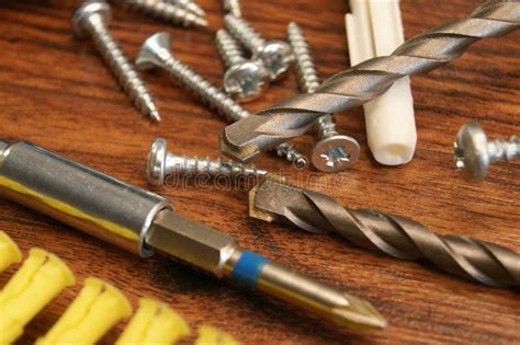A Mess In The Assembly Work Process On The Table Dowels Screws Drill