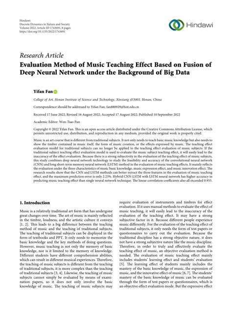 Pdf Evaluation Method Of Music Teaching Effect Based On Fusion Of Deep Neural Network Under
