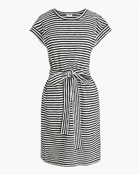 Factory Short Sleeve Striped Tie Waist T Shirt Dress For Women