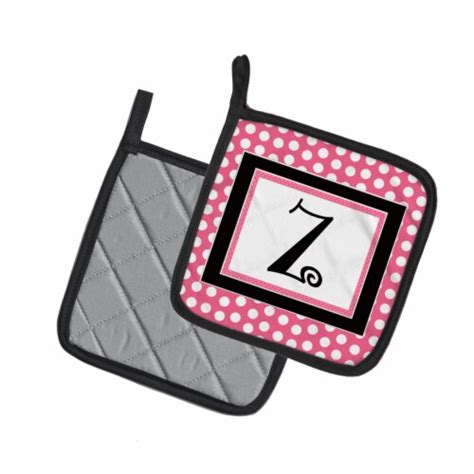 Letter Z Monogram Pink Black Polka Dots Pair Of Pot Holders Standard Frys Food Stores