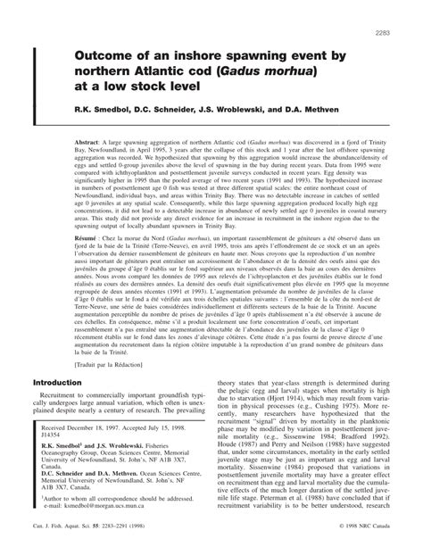 Pdf Outcome Of An Inshore Spawning Event By Northern Atlantic Cod