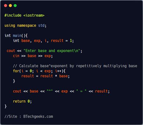 Exponent C C Program To Find Power Of A Number Btech Geeks