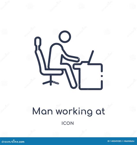 Linear Man Working At Desk Icon From Behavior Outline Collection Thin Line Man Working At Desk