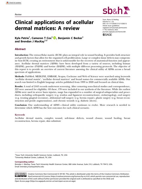 Pdf Clinical Applications Of Acellular Dermal Matrices A Review