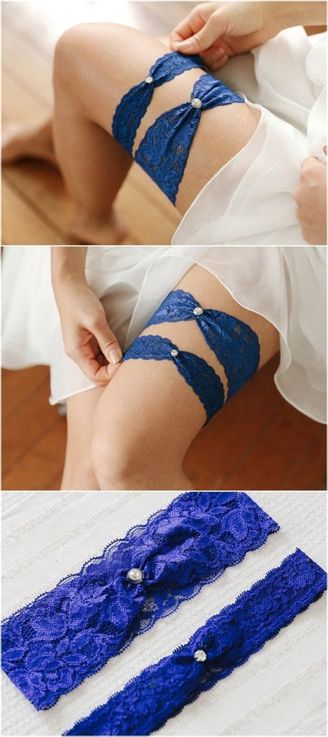 Blue Wedding Lace Garter Set Deer Pearl Flowers