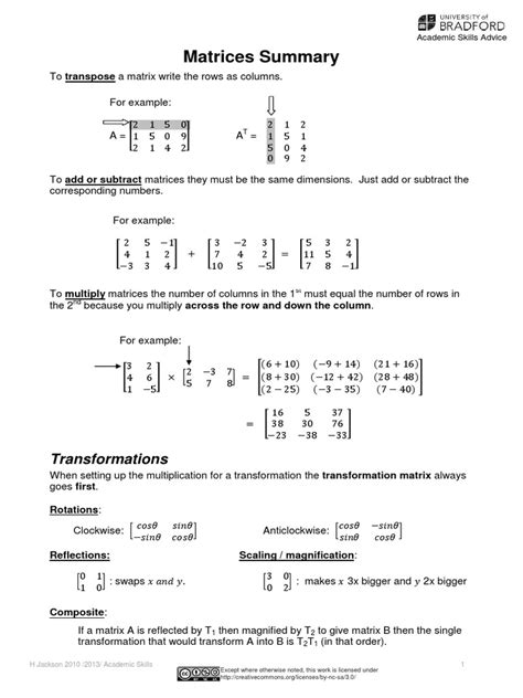 Matrices Summary Download Free Pdf Determinant Matrix Mathematics