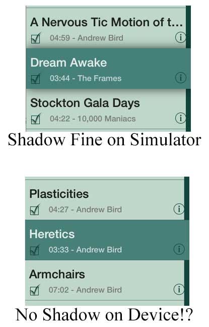 objective c uitableviewcell selectedbackground shadow not displayed