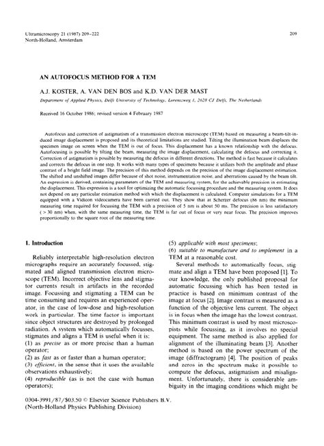 Pdf An Autofocus Method For A Tem