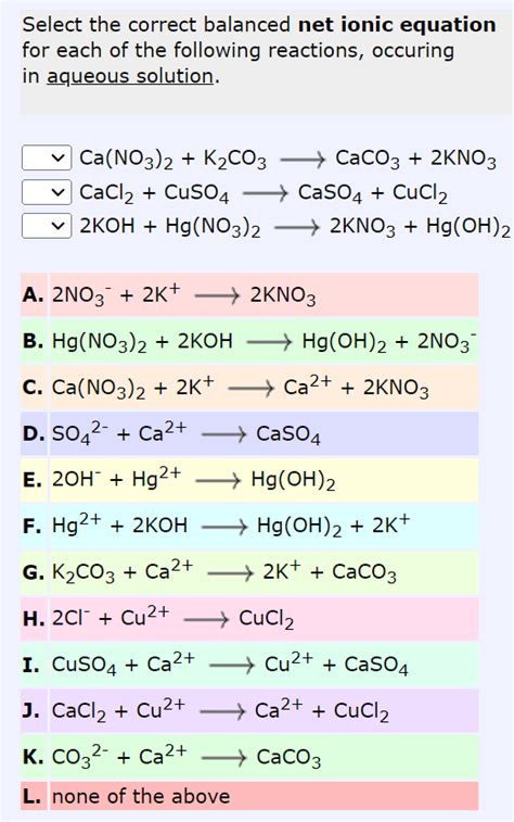 Solved Select The Correct Balanced Net Ionic Equation For Chegg