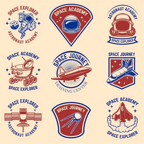 우주 캠프 레이블 템플릿 집합입니다 로고 레이블 기호 포스터 티셔츠 디자인 요소입니다 프리미엄 벡터