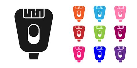 흰색 배경에 격리된 블랙 에피레이터 아이콘입니다 전기 면도기에 의한 제모 몸에 제모 다채로운 아이콘을 설정합니다 벡터 0명에