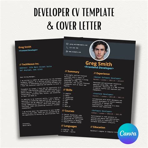 Printable Developer Cv Template And Cover Letter Etsy