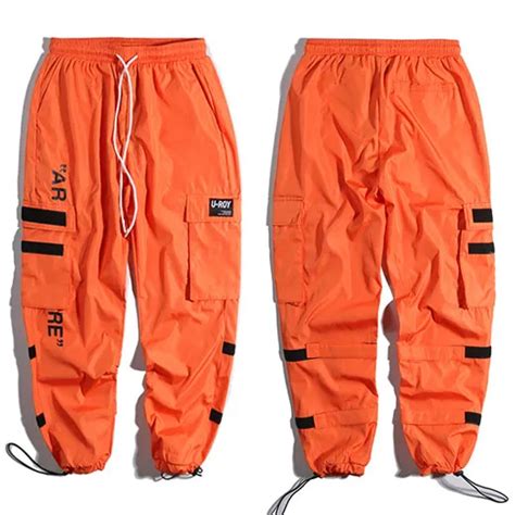 Retro Vintage Hip Hip Orange Cargo Pants Mens With Side Pockets And