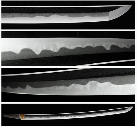 【刃文（刀身の刃の模様）】：互の目丁子 （互の目乱の焼頭が丁子乱れ風に丸味を帯びる） 【地鉄（折り返し鍛練によってあらわれた鋼（はがね）の肌目