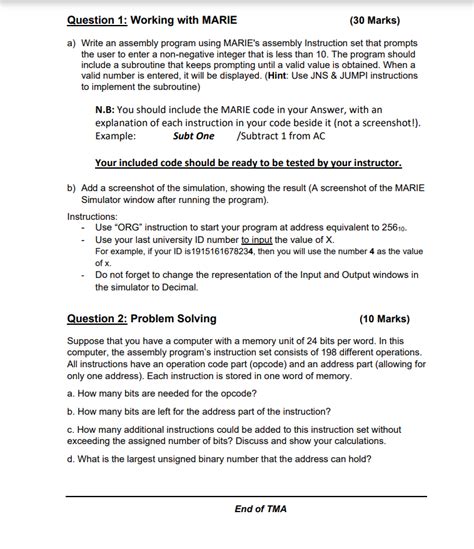 Solved Question 1 Working With MARIE 30 Marks A Write An Chegg Com