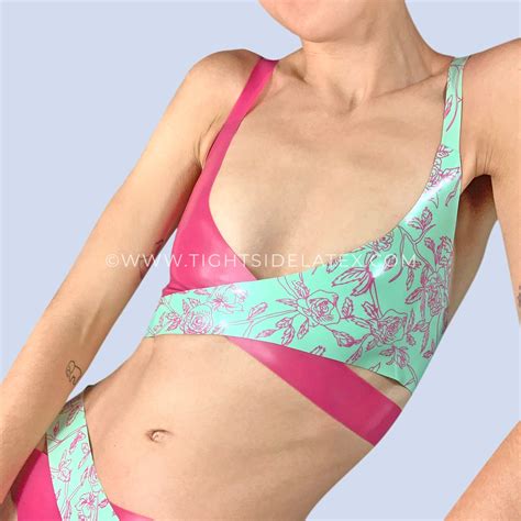 Latex Floral Cross Over Bralette Tight Side Latex