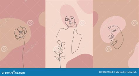 Abstract Feminine Sketch Modern Hand Drawn Woman Face Outline Fashion
