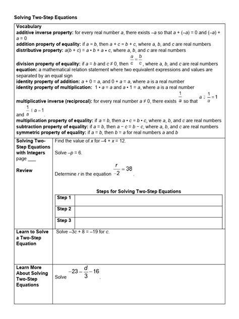 Solving Twostep Equations Guided Notes Flvs Pdf Equations