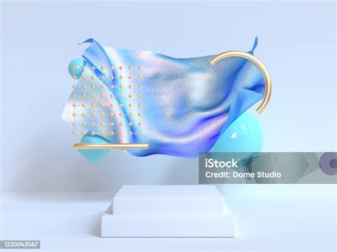 백색 장면 직물 깃발 금속 홀로그램 부양 단계 연단 3d 렌더링 공중 부양에 대한 스톡 사진 및 기타 이미지 공중 부양